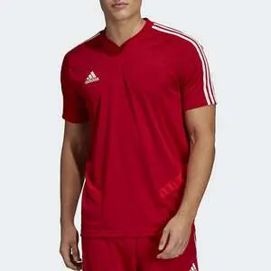 Adidas Solid Color Logo Printing V Neck Short Sleeve Red