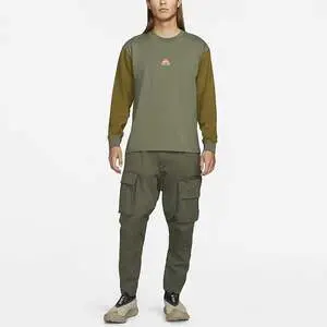 Nike Round Neck Pullover Colorblock Long Sleeves Green T-shirt