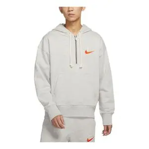 Nike Embroidered Logo Half-zip Hooded Knit Pullover - Grey
