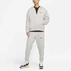 Nike Embroidered Logo Half-zip Hooded Knit Pullover - Grey