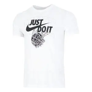 Nike Just Do It Logo Alphabet Printing Round Neck Short Sleeve White T-shirt - Default Color