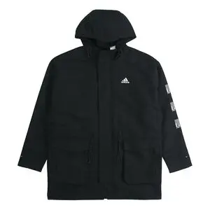 Adidas Woven Fleece Lined Hooded Jacket - Black
