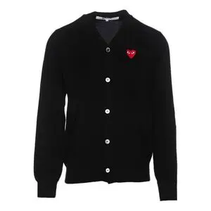Play Comme Des Garcon Cardigan With Red Heart Applique - Black