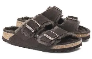 BIRKENSTOCK Arizona Shearling Suede Leather Sandals