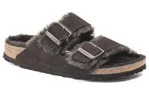 BIRKENSTOCK Arizona Shearling Suede Leather Sandals - Brown