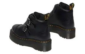 Dr. Martens Devon Flower Buckle Leather Platform Boots - Black