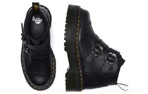 Dr. Martens Devon Flower Buckle Leather Platform Boots - Black