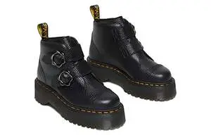 Dr. Martens Devon Flower Buckle Leather Platform Boots - Black