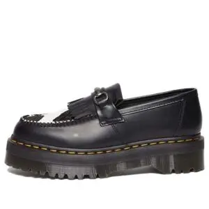 Dr. Martens Adrian Snaffle Hair On & Leather Cow Print Kiltie Loafers - Black