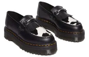 Dr. Martens Adrian Snaffle Hair On & Leather Cow Print Kiltie Loafers - Black