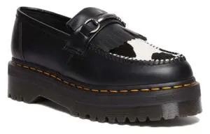Dr. Martens Adrian Snaffle Hair On & Leather Cow Print Kiltie Loafers - Black