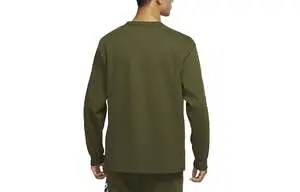 Nike Solid Color Long Sleeves Round Neck Pullover Pocket Long Sleeves Green T-shirt