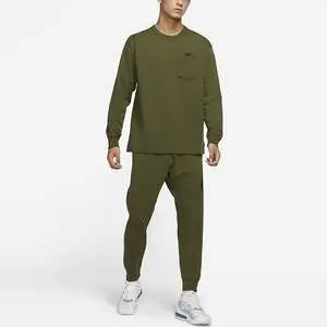 Nike Solid Color Long Sleeves Round Neck Pullover Pocket Long Sleeves Green T-shirt