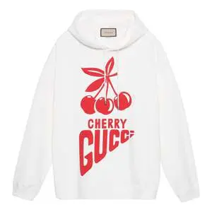 Gucci Cherry Print Cotton Hoodie - White