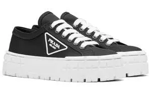 Prada Double Wheel Re-nylon Gabardine Sneakers - Black/white