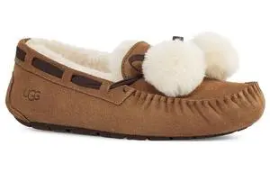 UGG Dakota Moccasin Slippers With Pom Detail - Brown/tan