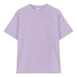 Nike Solid Color Cotton Embroidered Logo Round Neck Short Sleeve Purple T-shirt - Multi-color