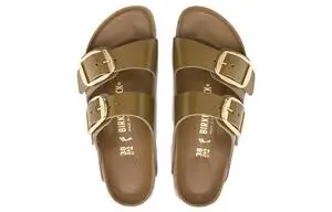 BIRKENSTOCK Arizona Big Buckle Natural Leather Patent Sandals - Olive Green