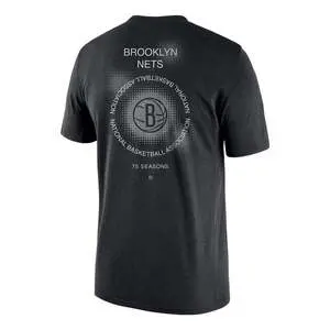Nike Brooklyn Nets Geometry Pattern Logo Printing Round Neck Short Sleeve Black T-shirt - Multi-color
