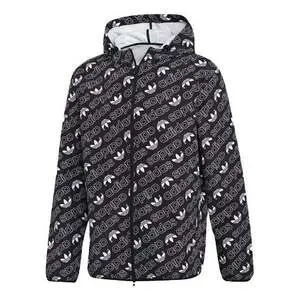 Adidas Originals Full Print Hooded Windbreaker Jacket - Black