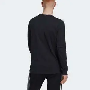 Adidas Alphabet Logo Printing Round Neck Pullover Long Sleeves Black T-shirt