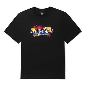 VANS Graffiti Alphabet Cartoon Printing Sports Loose Short Sleeve Couple Style - Black