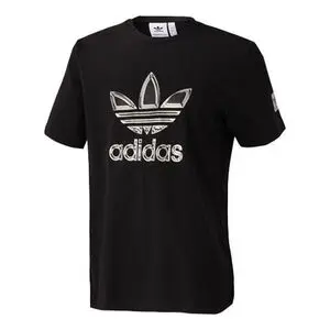 Adidas Originals Logo Printing Sports Short Sleeve Tee Silver - Black