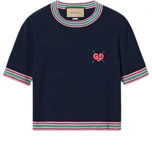 Gucci Fine Knit Sweater With Embroidery - Navy