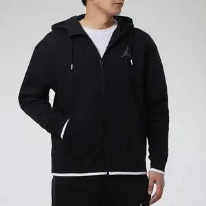 JORDAN Air Logo Print Hooded Zip-up Jacket - Black