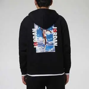 JORDAN Air Logo Print Hooded Zip-up Jacket - Black