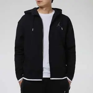 JORDAN Air Logo Print Hooded Zip-up Jacket - Black