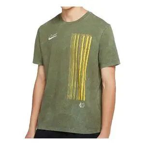 Nike Dri-fit Kd Retro Washed Embroidered Logo Sports Short Sleeve Green - Army Green
