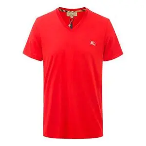 Burberry Ss21 V Neck Embroidered Logo Short Sleeve - Red