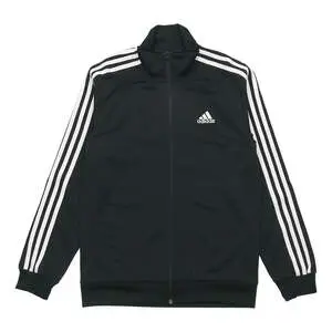 Adidas Track Jacket With Stand Collar And Signature Stripes - Black