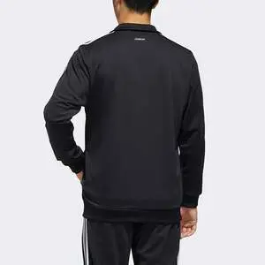 Adidas Track Jacket With Stand Collar And Signature Stripes - Black