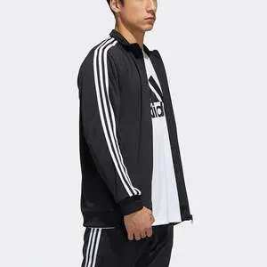 Adidas Track Jacket With Stand Collar And Signature Stripes - Black