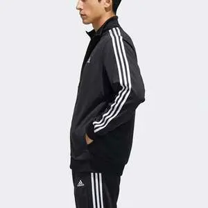 Adidas Track Jacket With Stand Collar And Signature Stripes - Black