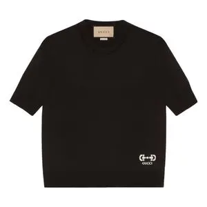 Gucci Fine Wool Top With Horsebit Intarsia - Black