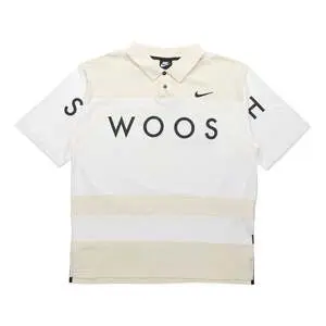 Nike Swoosh Logo Printing Contrasting Colors Loose Polo Shirt - White