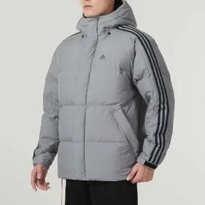 Adidas 3-stripe Puff Down Coat - Grey/black