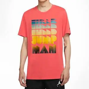 JORDAN Gradient Multi-color Alphabet Washed Round Neck Short Sleeve - Red