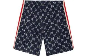 Gucci Jacquard Monogram Shorts With Contrast Stripes - Blue