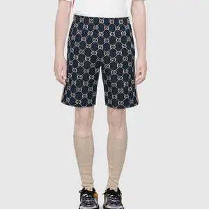 Gucci Jacquard Monogram Shorts With Contrast Stripes - Blue