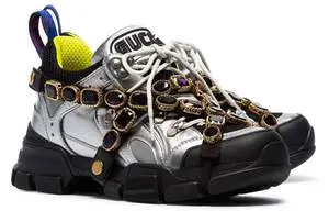 Gucci Flashtrek Embellished Sneakers - Silver