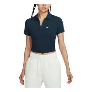 Nike Essential Cropped Polo Shirt - Dark Blue