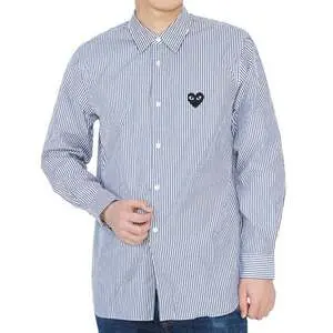 Play Comme Des Garcon Black Emblem Striped Button Down Shirt