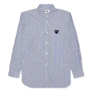 Play Comme Des Garcon Black Emblem Striped Button Down Shirt - Blue