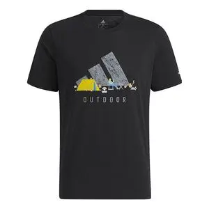 Adidas Printing Logo Solid Color Round Neck Short Sleeve Black T-shirt - Multi-color