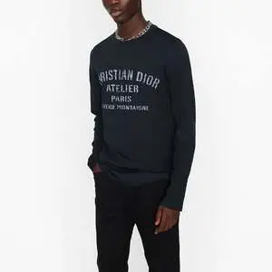 Dior Letter Print Round Neck Long Sleeve For Navy