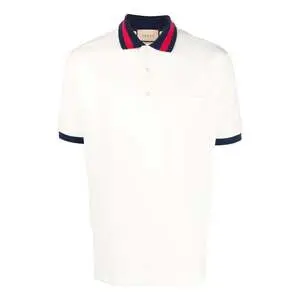 Gucci Cotton Piquet Polo With Web Collar 'ivory - White